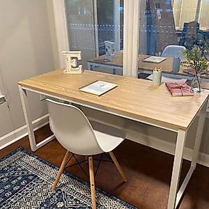 CROSSDESIGN Computer Desk Wood Office Table, Modern PC Laptop Notebook Study Writing Table for Home Office Workstation (47.2'' Oak Color)