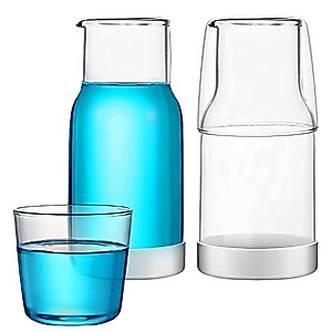 2 Sets Bedside Water Carafe and Glass Set with Tumbler 18oz,Recycled Glass Bedside Night Carafe Mouthwash Decanter with Cup and Silicone Coaster,Clear Juice Pitcher for Living Room,Bathroom,Guest Room