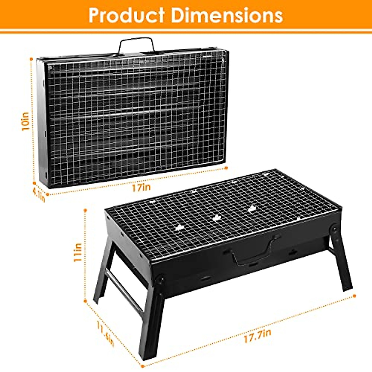 Portable Charcoal Grill, BBQ Small Foldable Barbecue Charcoal Grill for Outdoor Cooking Camping Picnics 17' x 11' x 10'