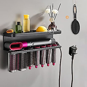 Yimerlen Airwrap Storage Holder Compatible with Dyson Airwrap Wall Mount Storage Rack Organizer for Bathroom Curling Iron Attachments and Complete Styler (Black, with Air Cushion Comb)