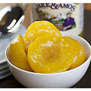 Jake & Amos Peach Halves 32 Oz. (2 Jars) - Home-Made Style Canned Peaches - Traditional Recipe - Non-GMO Ingredients