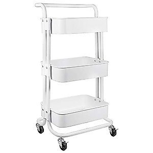 elabo 3-Tier Metal Rolling Utility Cart with 2 Lockable Wheels Storage Organizer Shelf for Kitchen, Bedroom, Bathroom, Office, Living Room