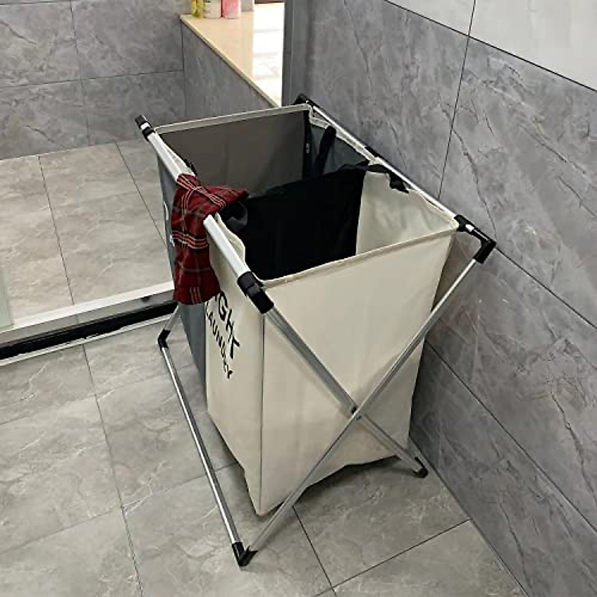 iPreference Slim Foldable Fabric Laundry Basket Organizer with 2 compartment laundry clothing hamper