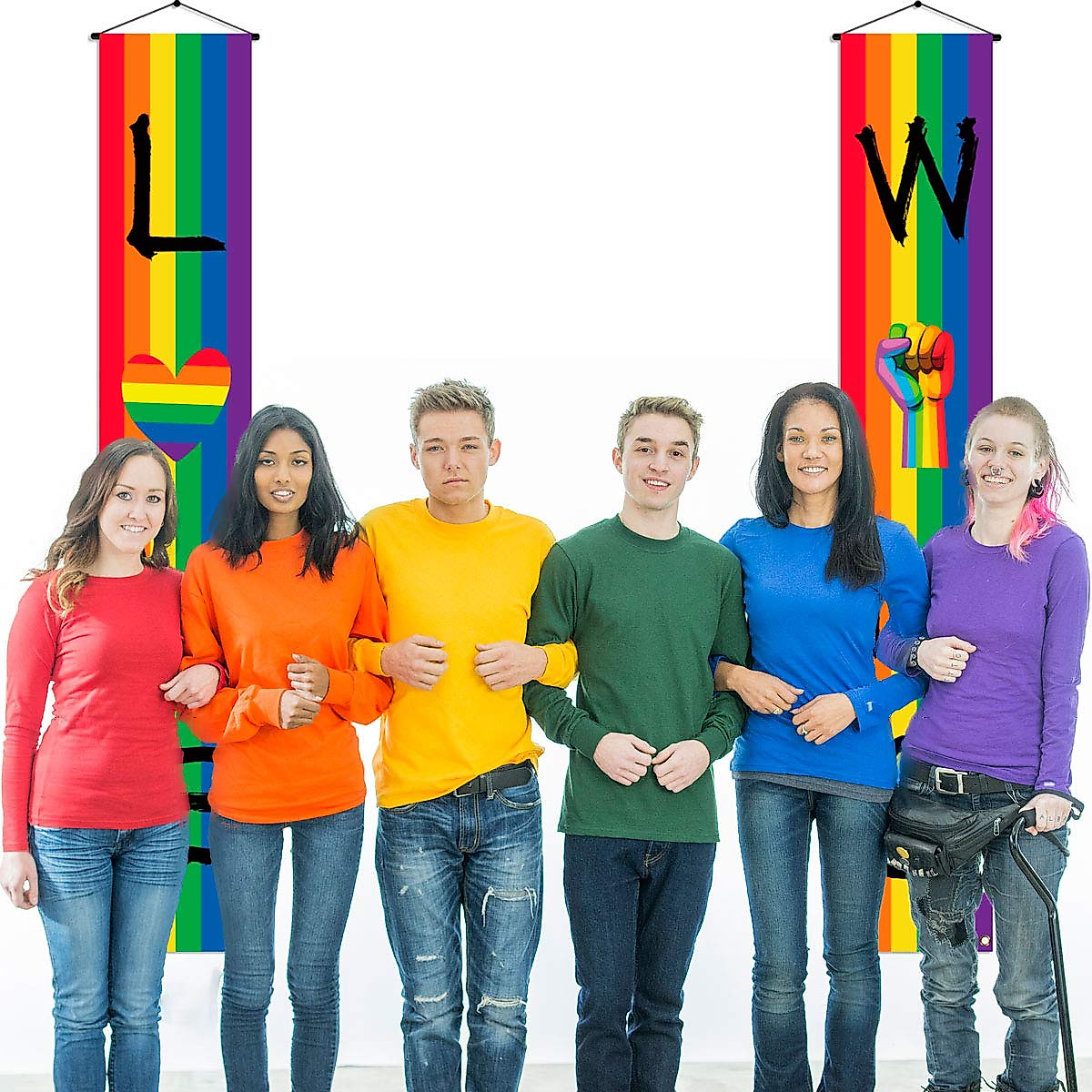 Love Wins Pride Day Porch Banner LGBT Rainbow Stripes Heart Gay Lesbian Front Door Wall Sign Party Decoration