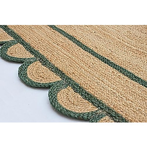 The Weaver House Natural Scalloped Jute Area Rug Bohemian Scallop Boho Decor Area Handwoven Custom Rugs Decorative Rug Reversible Braided Rugs (BD6-6x9-GRN)
