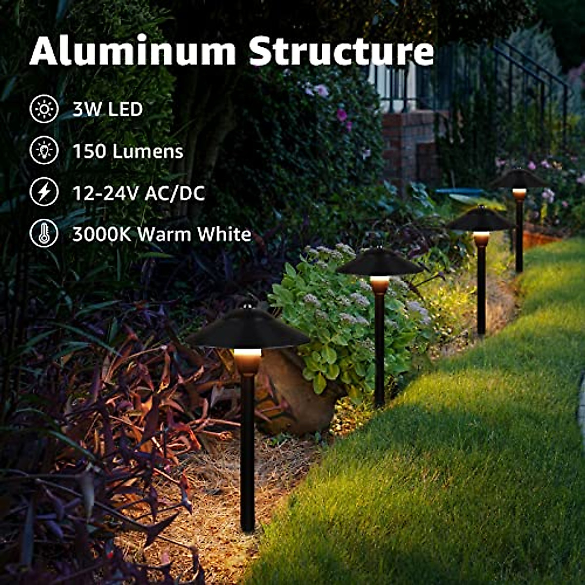 SUNVIE Low Voltage Landscape Pathway Lights, 12-24V 3W LED Path Lighting, 3000K Outdoor Low Voltage Landscape Lighting, IP65 Waterproof Aluminum Path and Area Light for Yard Garden Walkway, 2 Pack