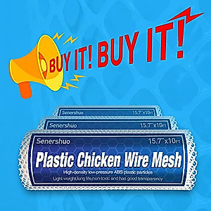 Senershuo Upgraded 15.7IN x 10FT White Plastic Chicken Wire Fence Mesh, Hexagonal Fencing for Gardening, Poultry Fencing, Chicken Wire Frame for Crafts, Floral Netting (PLASTIC40-300W)