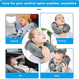 2 Pack Inflatable Travel Neck Pillow with Compact Bag and Washable Cover for Sleeping Airplane Soft Velvet Pillow for Long Flight Neck Cushion for Head Support Car Home Office
