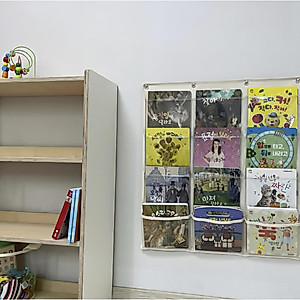 pixiepoche Kids Wall Hanging Book Organizer, Over The Door Book Shelves 8-12 Pockets Chart for Homeschool & Library (12 Regular Pocket)