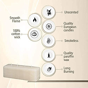 BOLSIUS Ivory Four Wick Pillar Candle Rustic - 2 Pack Big Rectangle 4 Wick Candle Set - 10 x 3.5 x 3.5 Inches - Premium European Quality - 50 Hours Burn Time - Unscented Smokeless & Relightable Flame