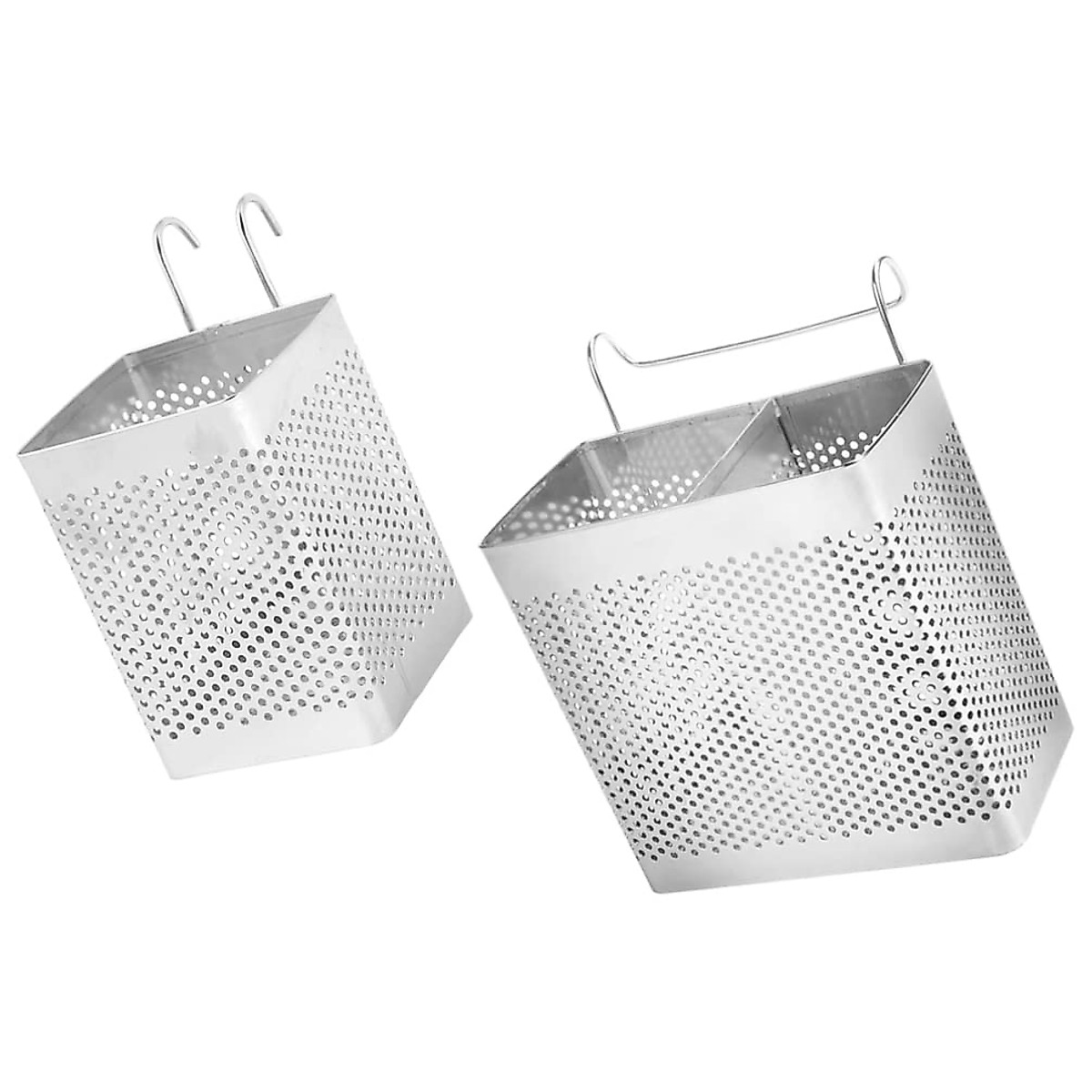 CALLARON 2Pcs Kitchen Utensils Holder Silverware Drying Rack Stainless Steel Chopstick Holder Forks Spoons Flatware Caddie Basket Organizer Drainer with Hook