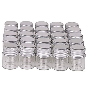 MaxMau Mini Glass Bottles with Screw Caps 5ml 24 Sets Aluminum Top Metal Lids 5 Milliliter Tiny Vials Small Jars DIY Storage Art Craft Decor