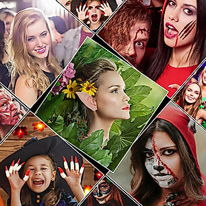 Halloween SFX Scar Wax Makeup Kit, Halloween Face Body Painting Set with Fake Blood, Makeup Wax, Spatula Tool, Dentures, 2 pairs Elf Ears and Fake Witch Nails for Cosplay Halloween Party Stage