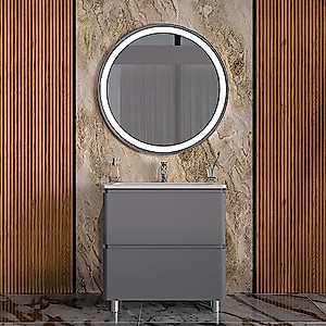 Modern Free Standing Bathroom Vanity with Washbasin | Comfort Gray Matte Collection | Non-Toxic Fire-Resistant MDF-40-No Mirror