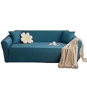 GUYIRT Solid Color Sofa Cover for 3 Cushion Couch, Easy Fit Sofa Cover, Stretch Universal Couch Cover for Sofa with Armrest-Blue-4 Seater(235-300cm)