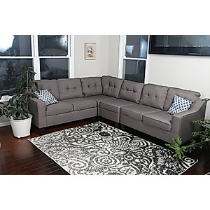 Oliver Smith - Large Brownish Grey Linen Cloth Modern Contemporary Upholstered Quality Sectional Left or Right Adjustable Sectional 106" x 82.5" x 34"
