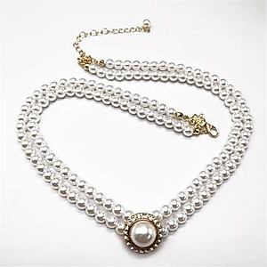 Layered Bohemian Imitation Pearl Rhinestone Beaded Chain Choker Necklace Vintage Adjustable Clavicle Collar Chain Necklace for Women Birthday Party CostumeJewelry Gift-B gold