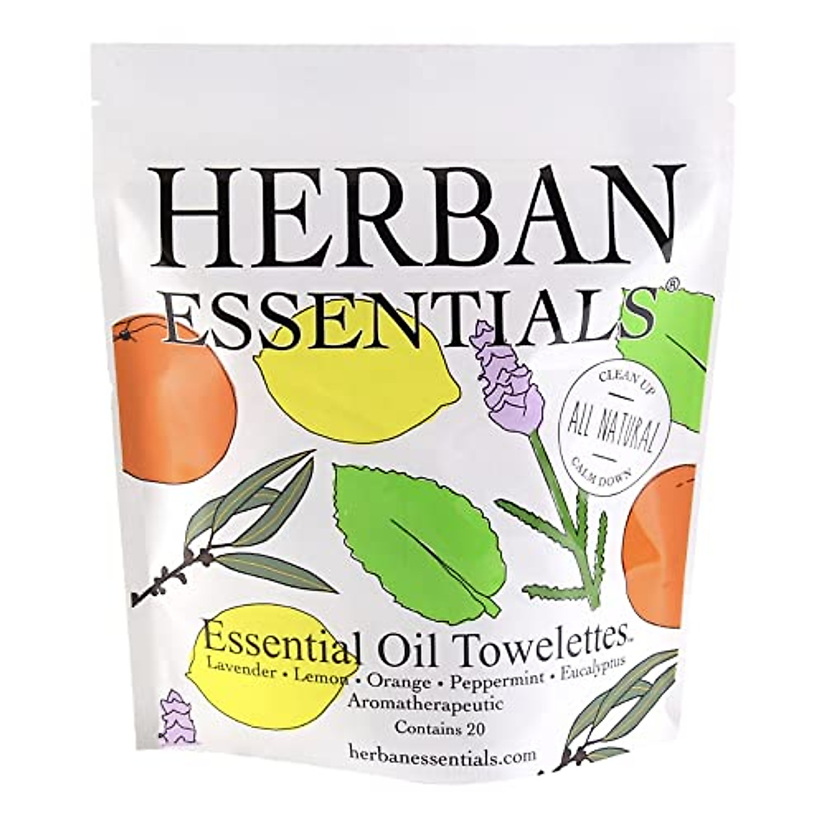 Herban Essentials Travel Body Wipes - Essential Oil Wipes for Hands, Travel Face Wipes - Natural Hand Wipes, Moist Towelettes Individually Wrapped Body Wipes for Adults - Asst. 20 Count