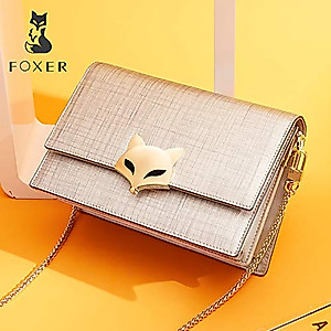 Small Leather Crossbody Bags for Women, Genuine Leather Mini Ladies Shoulder Purses with Metal Chain Strap Women's Fashion Messenger Satchels Girls Elegant Clutch Womens Casual Cross Body Bags (Gold)
