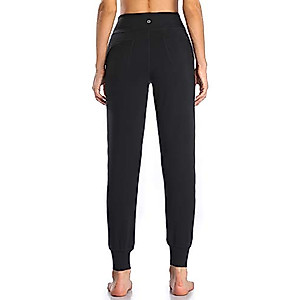 MOVE BEYOND Women's Buttery Soft Yoga Joggers 4 Pockets High Waist Lightweight Sweatpants Running Lounge Pants, Black, M