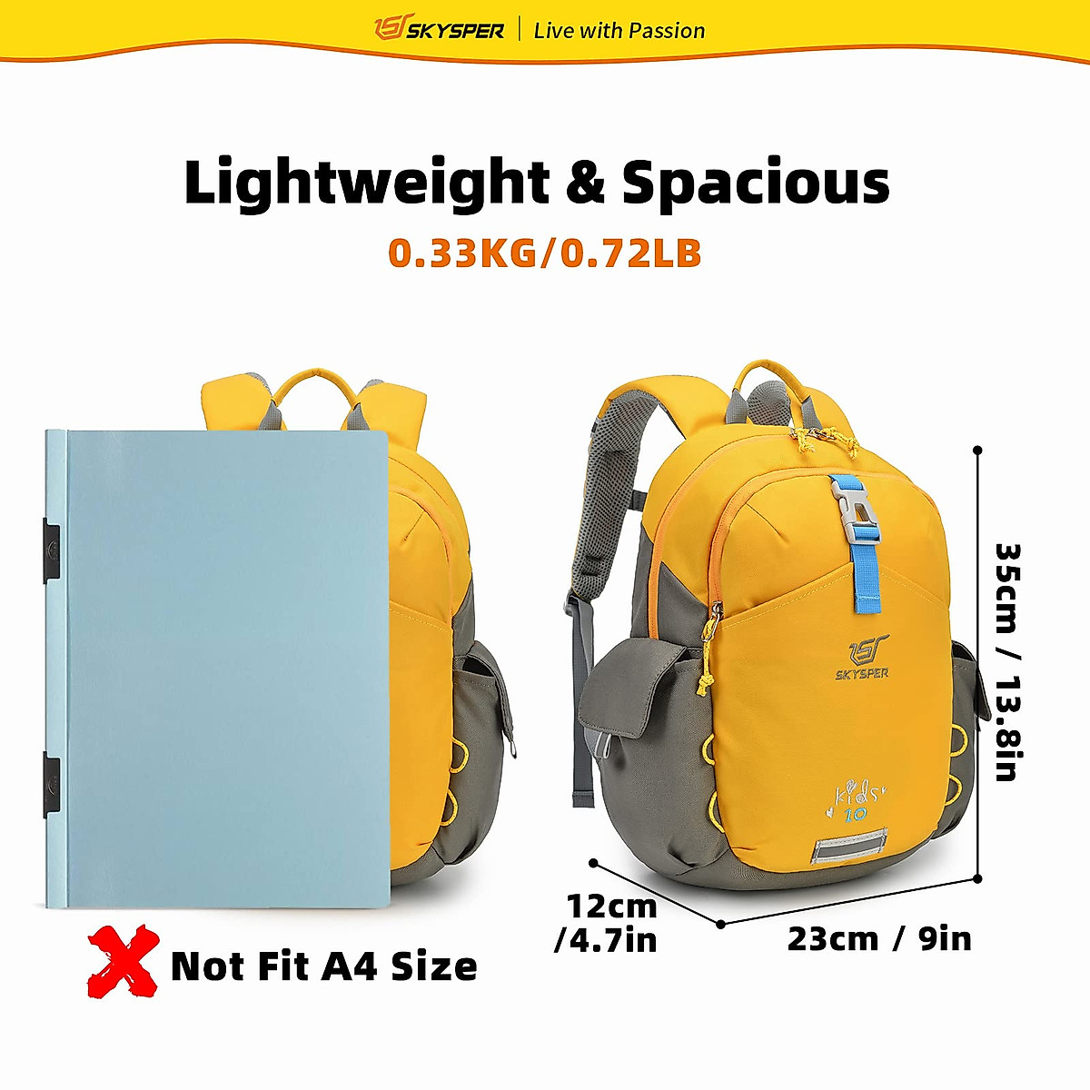 SKYSPER Kids Backpack 10L Toddler Backpack Travel Daypack for Preschool and Kindergarten(Yellow)