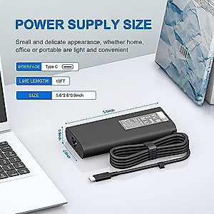 130W Dell Laptop Charger USB C Replacement for Dell XPS 15 17 2in1 9520 9530 9575 9500 9700 Precision 5530 2in1 3550 3551 3560 5550 5750 Latitude 7410 7310 7210 9510 5420 Dell USB C Charger Power Cord