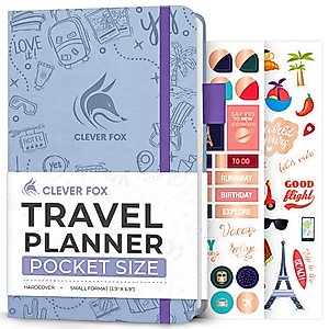 Clever Fox Travel Journal Pocket – Vacation & Road Trip Itinerary Planner Organizer & Traveling Memory Diary – Small Traveler Notebook (Periwinkle)