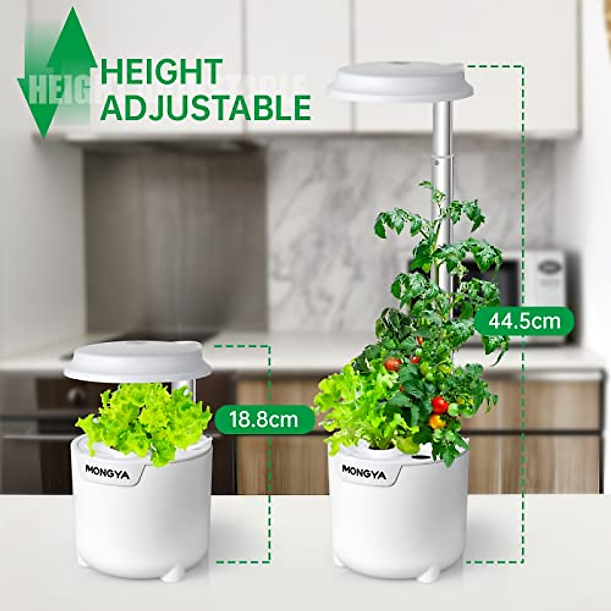 Mini Hydroponics Growing System, Indoor Herb Garden Kit with LED Grow Light, Smart Hydroponic Garden Germination Kit for Home Kitchen, Automatic Timer,Height Adjustable, Bonus 9pcs Sponges (White)
