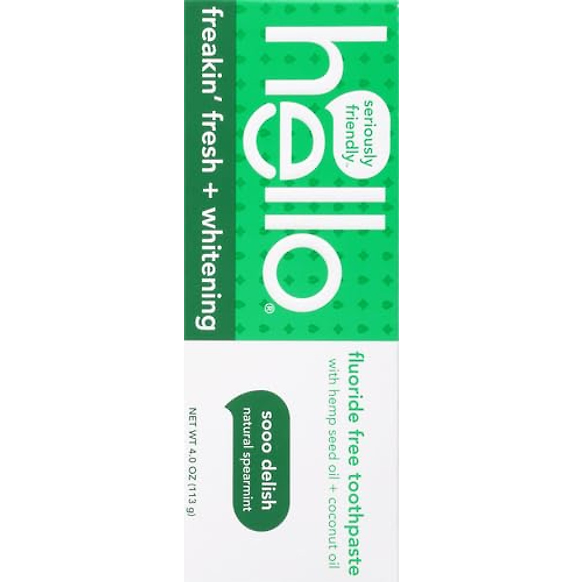 Hello Vegan Fluoride Free Toothpaste, Super Fresh Spearmint, Naturally Whitening Toothpaste, Hemp Seed Oil + Coconut Oil, Helps Remove Plaque, No SLS/Sulfates, 4 Ounce