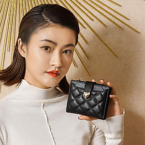 FOXER Women Leather Wallet Small Bifold Wallet Quilted Wallet Card Holder (Black2)