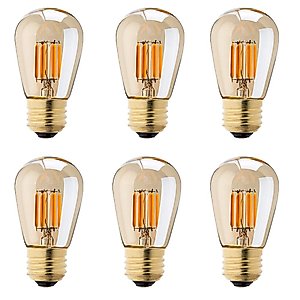 Lxcom Lighting 6 Pack Dimmable Vintage LED Edison Light Bulbs 3W Edison Light Bulbs 30W Equivalent Warm Yellow 2200K E26 E27 Medium Base ST45 Amber Glass Decorative Bulbs, AC110V