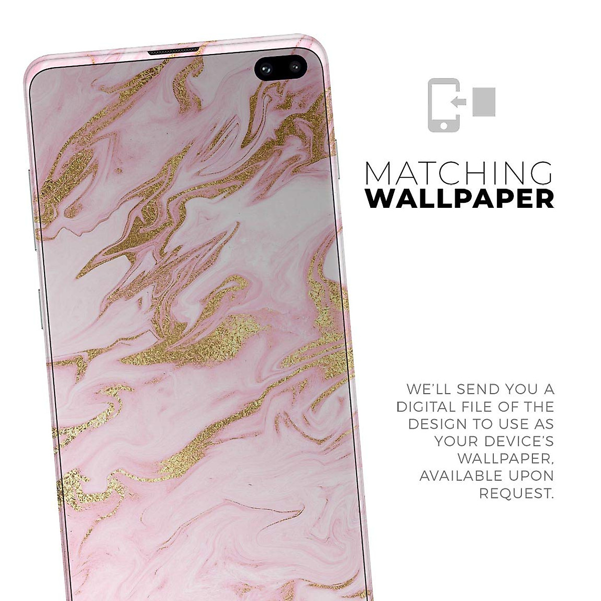 DesignSkinz Rose Pink Marble & Digital Gold Frosted Foil V3 Protective Vinyl Decal Wrap Skin Cover Compatible with The Samsung Galaxy S20 (Screen Trim & Back Glass Skin)