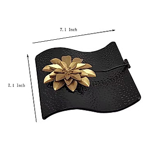 OwlGift Black Flat Napkin Holder w/Golden Flower Weighted Arm, Metal Cocktail Napkin Dispenser, Kitchen Counter Paper Towel Storage, Dining Table Organizer
