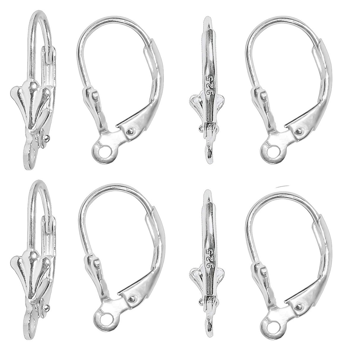 TOAOB 8pcs 925 Sterling Silver Leverback Earring Findings with Open Loop 10x17mm French Earring Hooks Dangle Ear Wire Clip Earring Connector for Jewelry Making