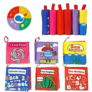 FunsLane Baby Bath Books, Soft Cloth Books for Babies First Year Gift, Activity Fabric Non-Toxic Crinkle Books, Infants Boys and Girls Early Educational Learning Toys, Baby Shower