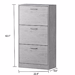 AIEGLE Shoe Cabinet with 3 Flip Drawers, Modern Shoe Storage Cabinet for Entryway, Freestanding Shoe Rack for Small Space, Grey (22.4" W x 9.4" D x 42.1" H)