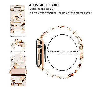 HOPO Compatible With Apple Watch Band 38mm 40mm 42mm 44mm Thin Light Resin Strap Bracelet With Stainless Steel Buckle Replacement For iWatch Series 8 7 6 5 4 3 2 1 SE (Nougat White/Rose Gold,38/40/41mm)