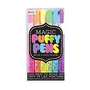 OOLY, Magic Puffy Pens, Set of 6, Magic Pens with 3D Ink, Just Add Heat and Watch Art Grow! Creative Markers for Kids and Toddlers, Fun Project Pen Art Supplies for Drawing and Coloring,