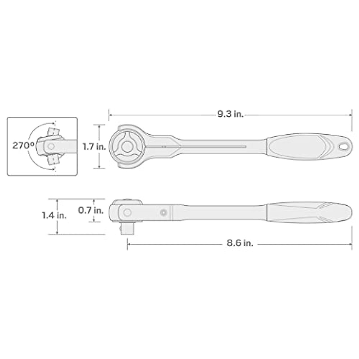 TEKTON 3/8 Inch Drive x 9 Inch Swivel Head Quick-Release Ratchet | 1491