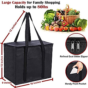 WOILIFE 4 Pack Insulated Grocery Bag, Reusable Shopping Bags for Groceries Heavy Duty, X-Large Insulated Cooler Bag for Food Delivery Collapsible with Strong Handle& Zipper