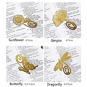 Fascola Pack of 8 Cute Cartoon Art Golden Feather Bookmarks Metal Book Mark for Reading Stationery Office School Supplies