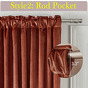 Timeper Red Velvet Curtains 96 inches - Holiday Decor Rust Velvet Curtains Back Tab Blackout Drapes Thick Soft Decorative Backdrop Curtains, Rust Red, W52 x L96, 2 Panels