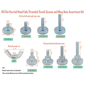 LBY 80pcs Knurled Hand Screw, M3 Flat Knurled Head Fully Threaded Thumb Screws and Wing Nuts 9 Sizes Assortment Kit, Carbon Steel Galvanize