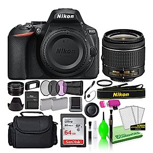 Nikon D5600 24.2MP DSLR Digital Camera with AF-P DX 18-55mm Lens (1576) Deluxe Bundle -Includes- Sandisk 64GB SD Card + Large Camera Bag + Filter Kit + Spare Battery + Telephoto Lens + More