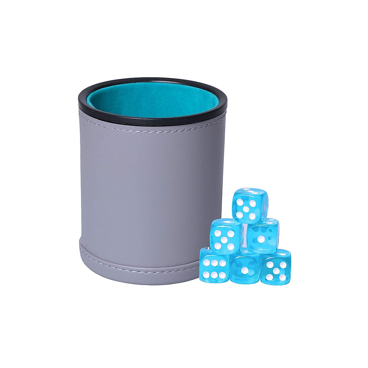 Dice Cup Set PU Leather and Felt-Lined, Quiet Shaking for Yahtzee Farkle Liars Dice Games, Includes Six 16mm Regular Dice, 2 Pack