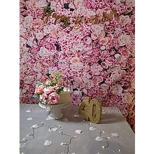 BINQOO 8x6ft Mother's Day Pink Flowers Backdrops Spring Pink Rose Wall Background Girls Women Birthday Tea Party Backdrop Weeding Bridal Shower Anniversary Ceremony Decor