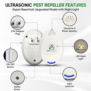 Aspen Essentials Ultrasonic Pest Repeller Indoor Pack of 4 Pest Repeller Plug in Mice Repellent for House | Bug Repellent for Indoor Pest Control for Office, Warehouse and Hotel
