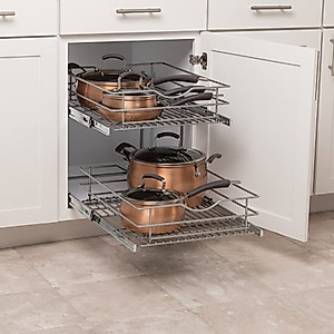 Knape & Vogt Simply Put 17.5-in W x 14.7-in H Metal 2-Tier Pull Out Cabinet Basket, 17 Inch, Frosted Nickel