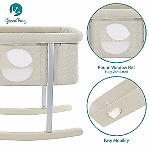Baby Bassinet Cradle Includes Gentle Rocking Feature, Great for Newborns and Infants Safe Mattress Includes Wheels for Easy Movement High End Washable Fabric Lightweight (Sand)