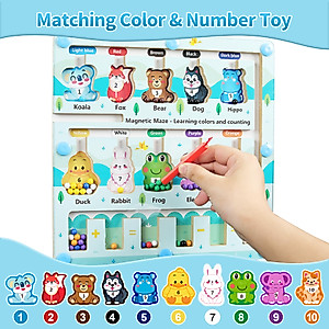 QZMTOY Magnetic Color Number Maze, Montessori Fine Motor Skills Toys for 3 4 5 Years Old Boys Girls,Wooden Preschool Learning Activities Matching Math Games Learning Counting Puzzles